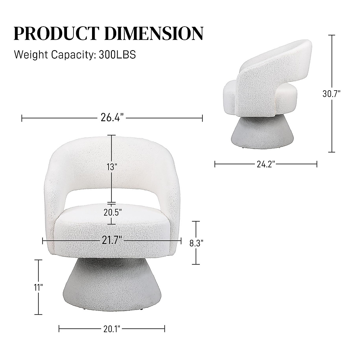 DAMAIFROM Swivel Accent Chairs Set of 2, 360 Degree Swivel Barrel Chairs, Upholstered Modern Armchairs, Swivel Chairs for Living Room, Bedroom, Office (White, Teddy)