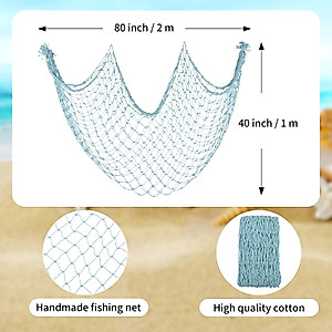 Decorative Fishing Net Light Blue 80x40 Inch,YuanDe 2 Pack Large Picture Fish Net,Wall Photo Hanging Fishnet for Nautical Mermaid Pirate Ocean Theme Hawaii Beach Under The Sea Party Decoration