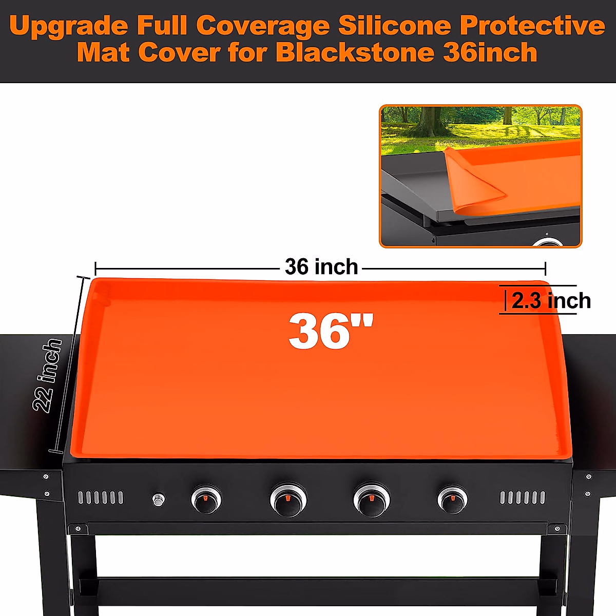 36 inch Blackstone Griddle Cover Silicone Griddle Mat Blackstone Accessories Heavy Duty Food-Grade Silicone Mats - Protect Griddle from Rust Rodents Debris Full edge