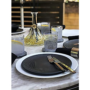 Bzyoo 12 Piece Melamine Dinnerware Set - Durable, Dishwasher Safe Organica Black Plates and Bowls Sets Casual Dish Set for Dining, Outdoor and Kitchen
