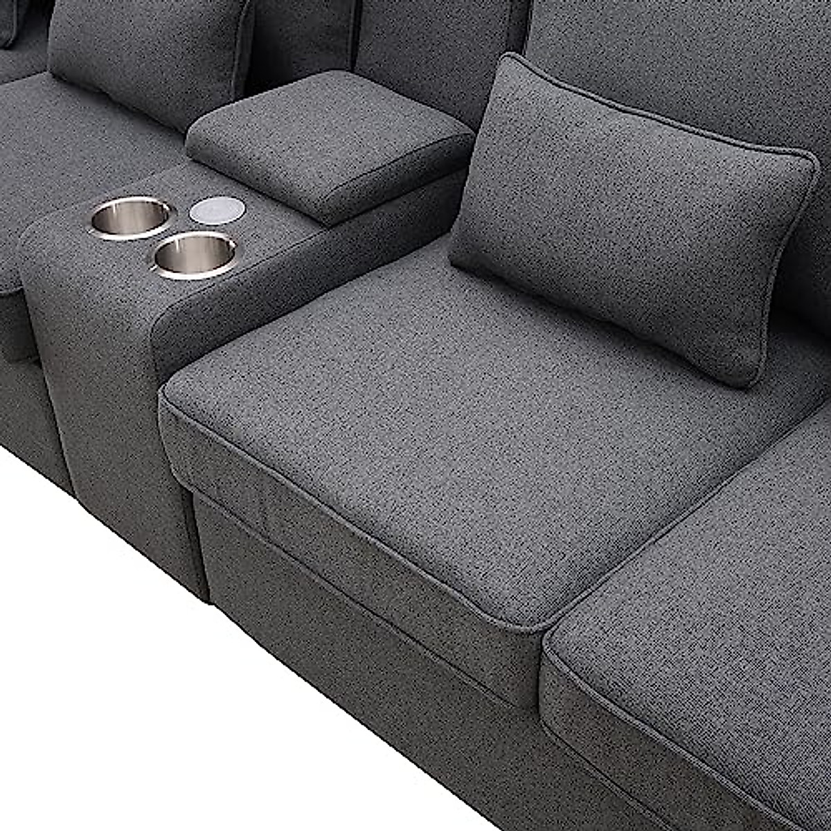 Multifunctional Modular Linen Upholstered Sectional Sofa Couch with Storage Consloe,Cupholders, USB Charging Ports and Wired & Wirelessly Charged for Home Office Apartment Living Room Furniture Sets