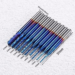 SainSmart Genmitsu 10Pcs Nano Blue Coat End Mill CNC Router Bits, 0.8-3mm, 1/8" Shank