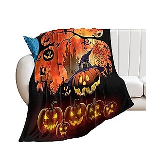 Cartoon Halloween Night Blankets for Couch and Bed Horror Forest Castle Throws Blankets Soft Cozy Lightweight Decorative Warm Blanket for Womens Mens Gift 40"x50"