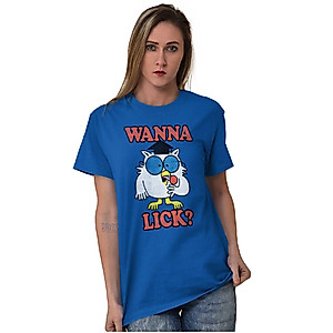 Wanna Lick Funny Mr. Owl Tootsie Pop Graphic T Shirt Men or Women Heather Sapphire