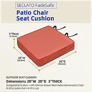 SECLATO Patio Chair Cushion 20x20 Inch Waterproof Outdoor Seat Cushions for Patio Furniture 5-Year Color Fastness Garden Sofa Couch Chair Pads with Handle and Adjustable Straps, 2 Pack, Spice