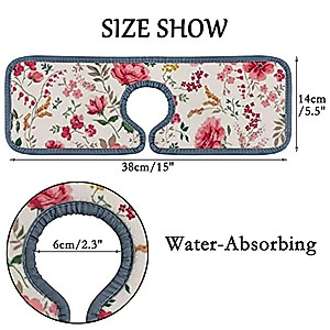 Kitchen Faucet Absorbent Mat 4 Pieces Trendy Floral Leaves Faucet Sink Splash Guard Bathroom Counter and RV,Faucet Counter Sink Water Stains Preventer