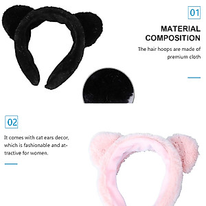 Lurrose 3pcs Animal Ear Headband Plush Makeup Headband Spa Headband Turban Cat Hair Band for Women Gilrs Washing Face Cosmetic Shower Sport