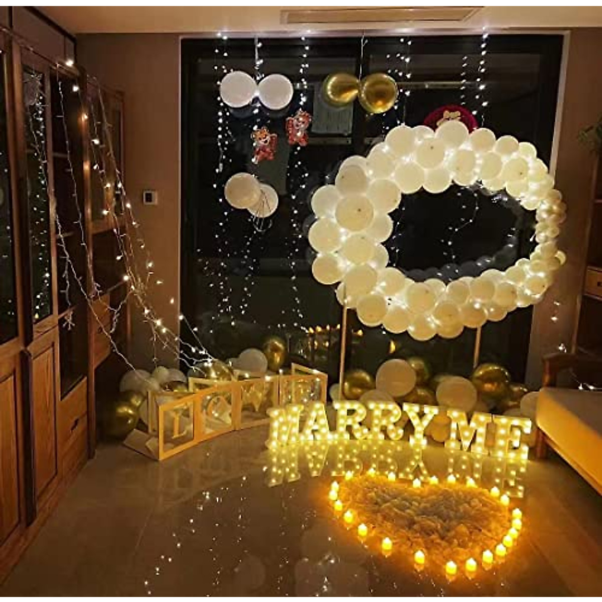 JUICYRAUL 7 LED Marquee Letter Lights Marry Me Sign，Marry Me LED Marquee Letter Lights，Marry Me Light up Letter Numbers for Romantic Proposal, Wedding Sign, Engagement Sign