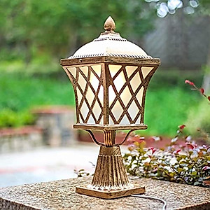 MODEBHD European Victoria Aluminum Tradition Garden Patio Lawn Lamp Column Light E27 Decoration Glass Lantern Outdoor Waterproof Floor Lamp Pillar Street Post Light Column Lamps