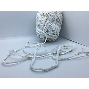 Metallic Accent Chenille Yarn - 50 Grams (1.75 Ounces) 65 Meters (71 Yards) White, Gold