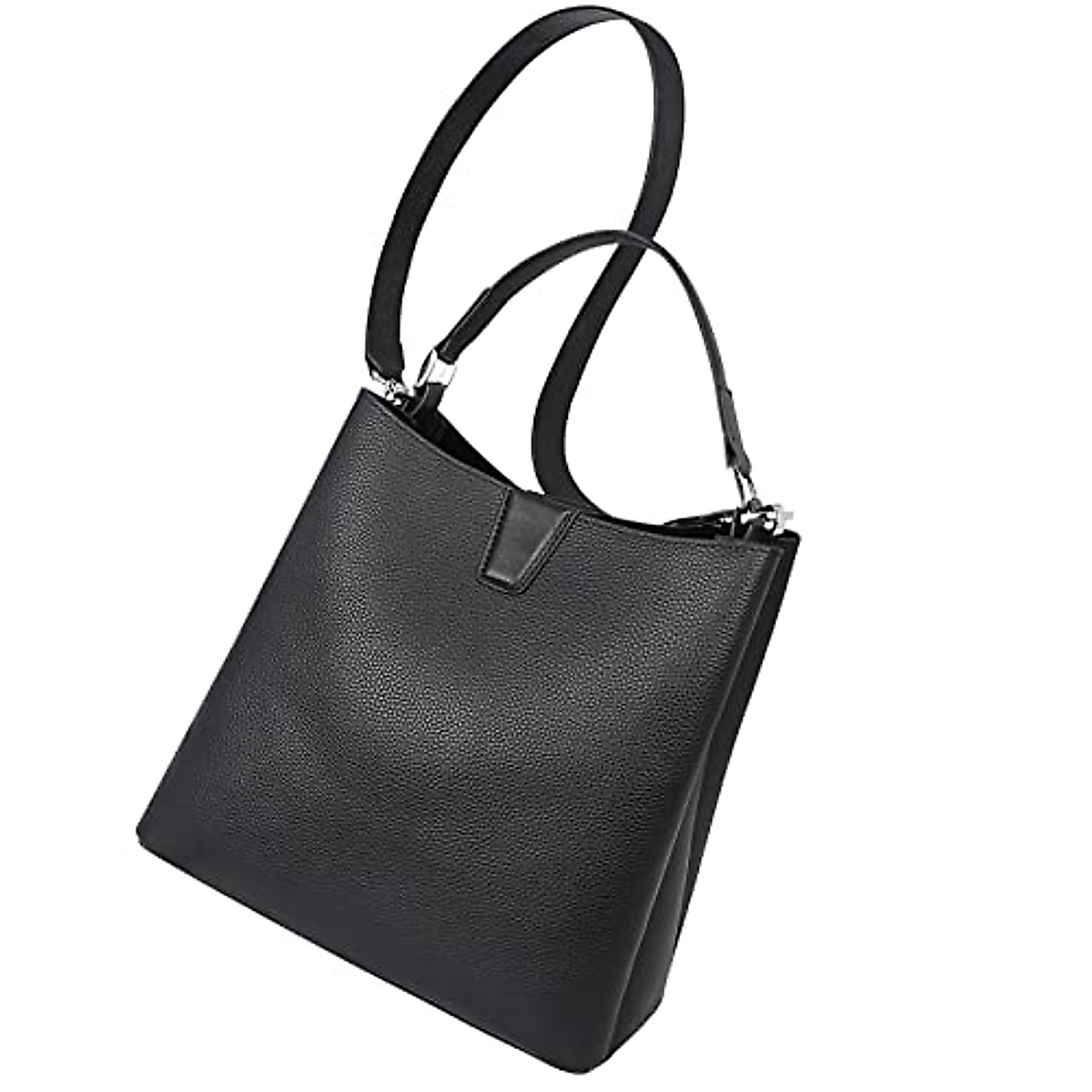 HESHE Leather Womens Handbags Tote Top Handle Bucket Bag Shoulder Bags Satchel Ladies Purses Crossbody Bag (Black-Top Grain Leather)