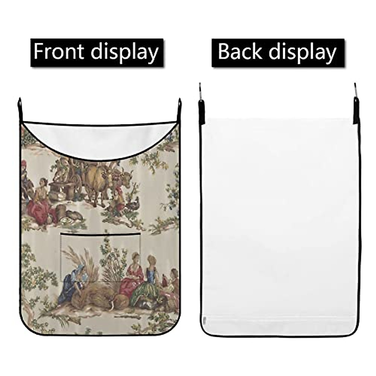 Hanging Laundry Hamper Bag French Country Door Hanging Hamper with Front Pocket Save Bathroom Space Hanging Laundry Bag Size 20X26inch Door Laundry Basket.