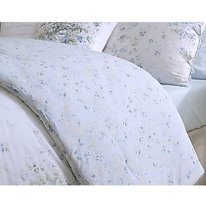 Shabby Chic® - Queen Comforter Set, Reversible Cotton Bedding with Matching Shams, Elegant Floral Home Decor for All Seasons (Bailey Blue, Queen)