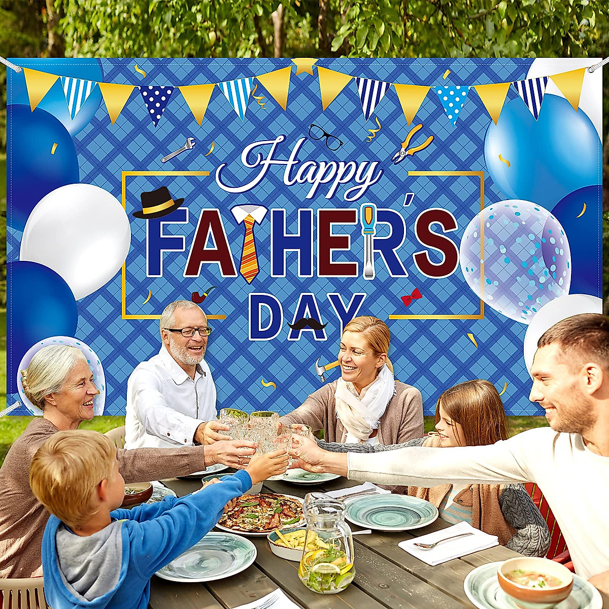 Happy Father's Day Backdrop Banner Decoration, Extra Large Fabric Father's Day Sign Banner Photo Booth Backdrop Background for Father's Day Party Supplies and Decorations