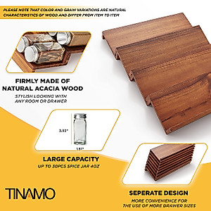 Tinamo Wood Spice Drawer Organizer - Acacia Wooden Tray Spice Racks Organizer for Cabinet Storage Shelf - 4 Tier Spice Rack Organizer for Drawer 32 Jars (Pack 4)