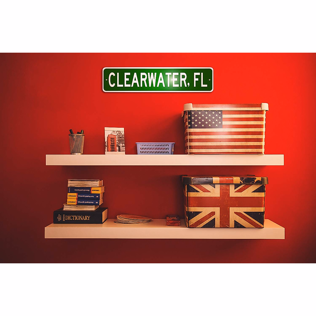 Clearwater, Florida - USA City and State Street Sign - Personalized Metal Street Sign, Man Cave Destination Sign, Perfect Idea, Pub Bar Wall Decor - 4x18 inches