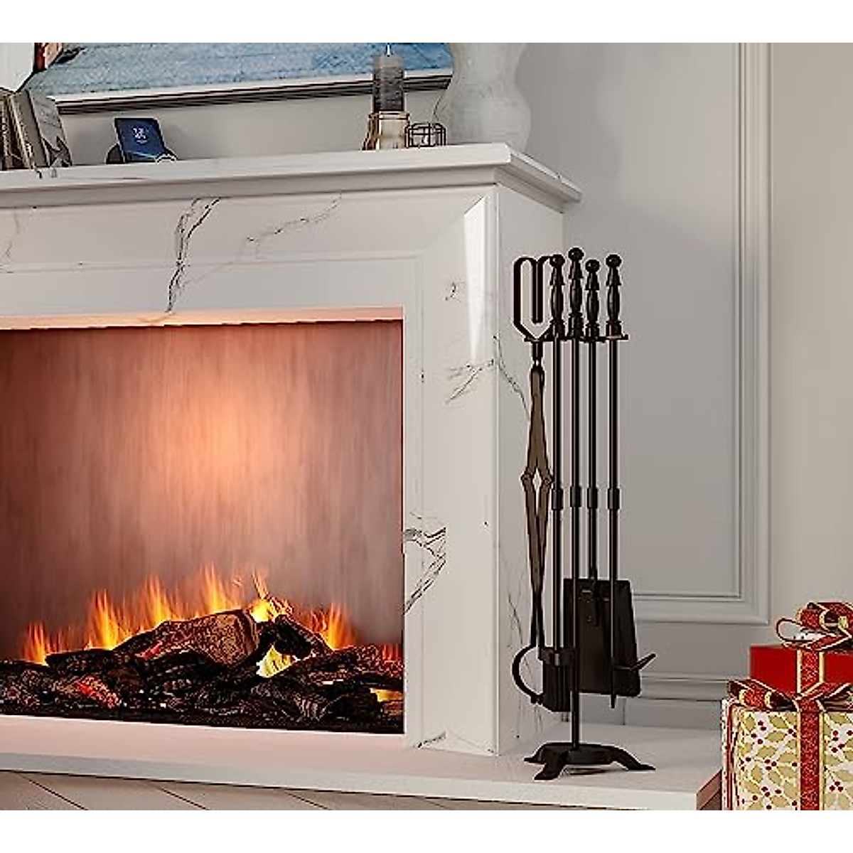 Fire Beauty Fireplace Tools Set 5 Pieces Wrought Iron Fire Tool Set for Outdoor/Indoor Fireplace Accessories Set