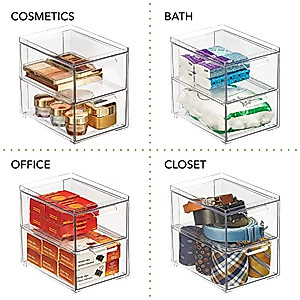 mDesign Stackable Storage Containers Box with 2 Pull-Out Drawers - Stacking Plastic Drawer Bins for Kitchen Pantry and Cupboard, Cabinet, Counter, Island and Tables - Lumiere Collection - Clear
