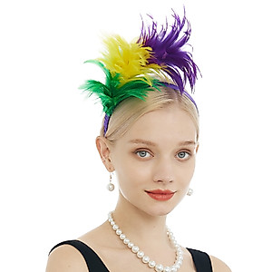FELIZHOUSE 1920s Fascinator with Feathers Headband for Women Wedding Tea Party Headwear (Mardi Gras Purple)