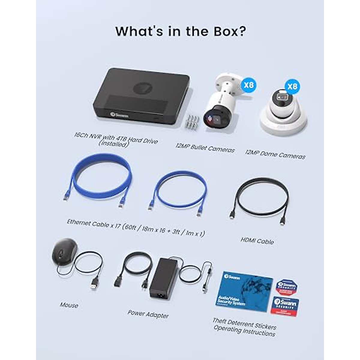 Swann 12MP Security Camera System, 16 Channel NVR with 4TB, 16 IP Cameras Indoor Outdoor Home, 6k Mega HD PoE Wired,Video Analytics, 2-Way Audio, Sirens, Color Night Vision, True Detect, 1690008B8DE