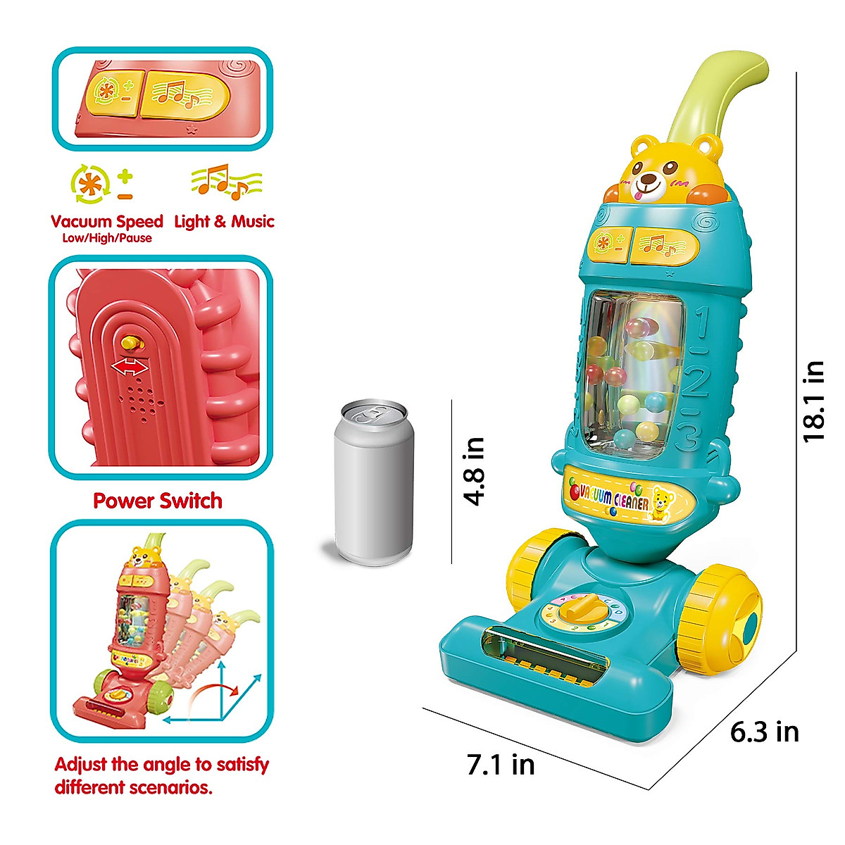 SUPERHIGH Kids Vacuum Cleaner Toy for Toddler, Toy Vacuum with Lights & Sounds Effects, Great 3-6 Year Old Girl Gifts and Boys, Pretend Play for Toddlers