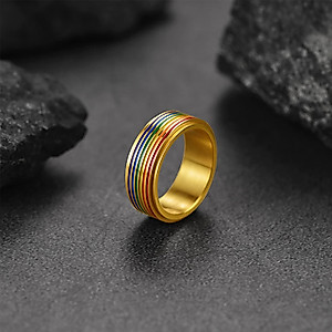 FaithHeart Wedding Band Rings for Women Gold Plated 8mm LGBTQ Love Spinner Thumb Rings for Man Size 9
