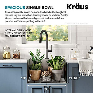 KRAUS Standart PRO 22-inch Drop-In Top Mount 16 Gauge Stainless Steel Single Bowl Laundry Utility Sink, KHT301-22L