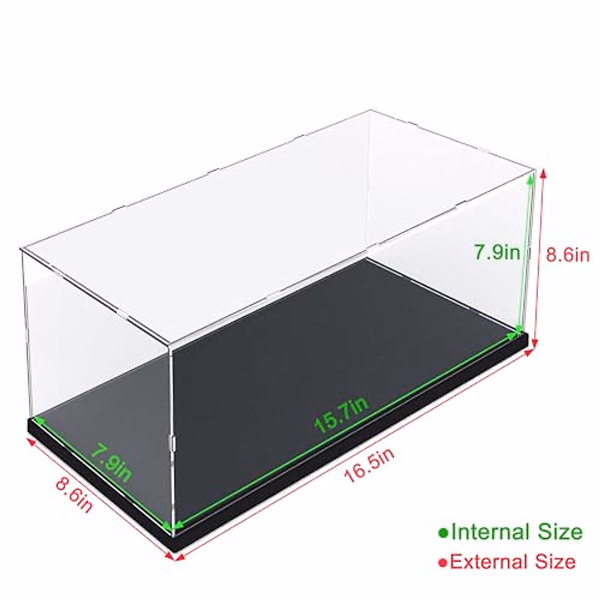Thickened Clear Acrylic Display Case for Lego 42154 10295 42176 42170 75376 10317 Collectibles, Transparent Box Dustproof Protection with Wood-Plastic Base & String Light, Black Inside 15.7x7.9x7.9in