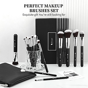 DUcare Makeup Brushes with Bag,15Pcs Makeup Brush Set Christmas Gift Travel Kabuki Foundation Blending Blush Eyeliner Shadow Brow Concealer Brushes Kit Black
