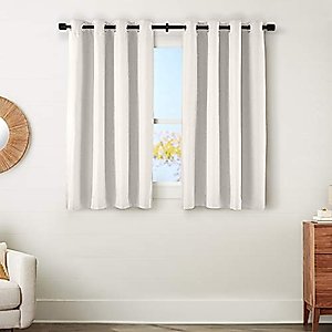 Amazon Basics 100% Blackout Textured Linen Window Panel with Grommets and Thermal Insulated, Noise Reducing Blackout Liner - 52" x 63", Ivory
