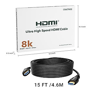 Cratree HDMI Cables 15FT Long - 8K Ultra High Speed HDMI Cable,48Gbps HDMI Braided Cord,8K 60hz,4K 120hz,eARC,HDCP 2.2&2.3 - Compatible for HDTV/PS5/Xbox