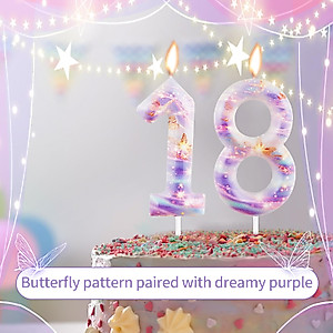 18th Birthday Candles, 3.54in Large Purple Butterfly Number 18 Candle for Cake Topper Decorations for Happy Birthday Party Wedding Anniversary Celebration Supplies