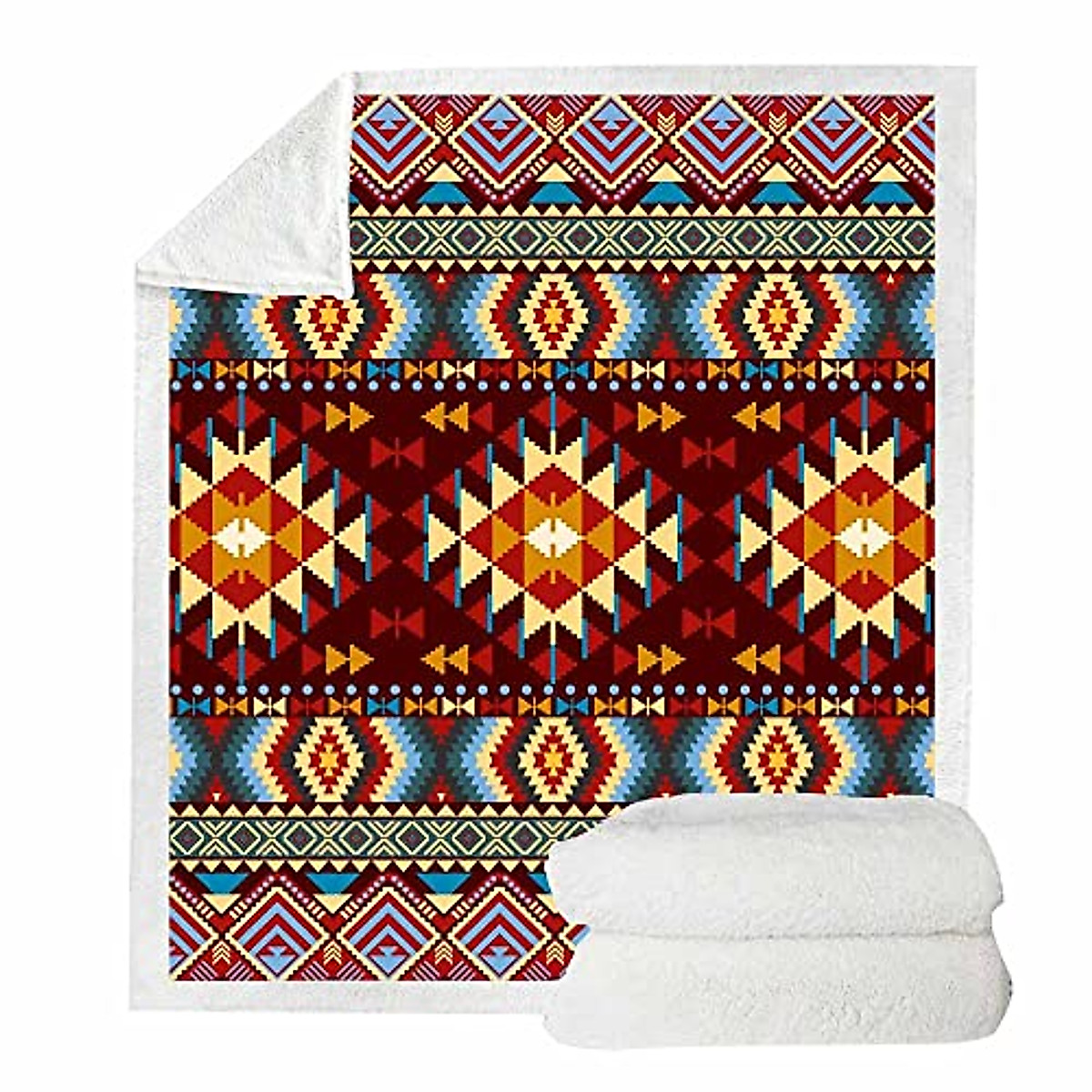 Juirnost Aztec Blanket,Native American Blanket,Western Throw Blankets,Indian Blankets,Mexican Blanket,Navajo Blanket,Southwestern Throw Blanket,Beige Tribal Boheiman Blanket,Ethnic Geometric Blanket