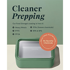 Caraway 2pc Glass Food Storage Set - 10 Cup Food Containers (2) - Ceramic Coated - Non Toxic, Non Stick Lunch Box with Lids. Dishwasher, Oven, & Microwave Safe - Gray