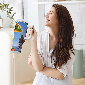 Nexawaveo Cold Cup Dragon under Sky XL Insulated Tumbler with Handle Lid Straw 30-40 oz Reusable Cupholder Friendly Water Bottle