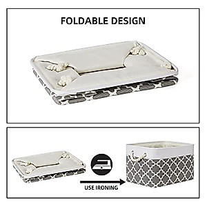 Bidtakay Baskets Set Fabric Storage Bins-White&Quatrefoil Grey Bundled Baskets of 2 Large Baskets 16" X 11.8" X 11.8" + 3 Medium Baskets 15" X 11" X 9.5" for Closet, Shelves
