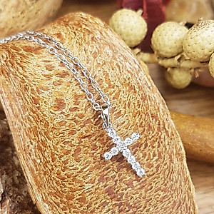 Dazzlingrock Collection Round White Diamond Classic Divine Cross of Jesus Pendant with 18 inch Silver Chain for Women (0.15 ctw, Color I-J, Clarity I2-I3) in 10K White Gold