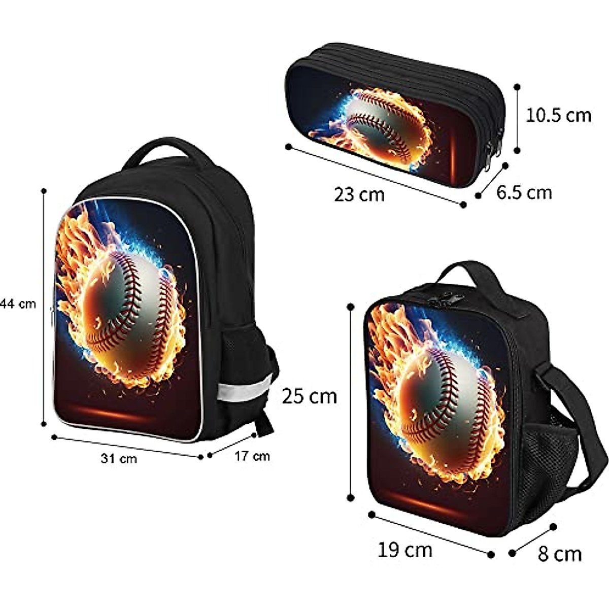 RTBBCKS Boys Backpack and Lunch Box,Set of 3 Unique Baseball Patterns Perfect for Kids