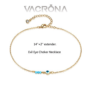VACRONA Gold Choker Necklace for Women 14K Gold Plated Evil Eye Choker Delicate Long Gold Cuban Link Chain Green Cubic Zirconia Trendy Necklaces Jewelry Gift