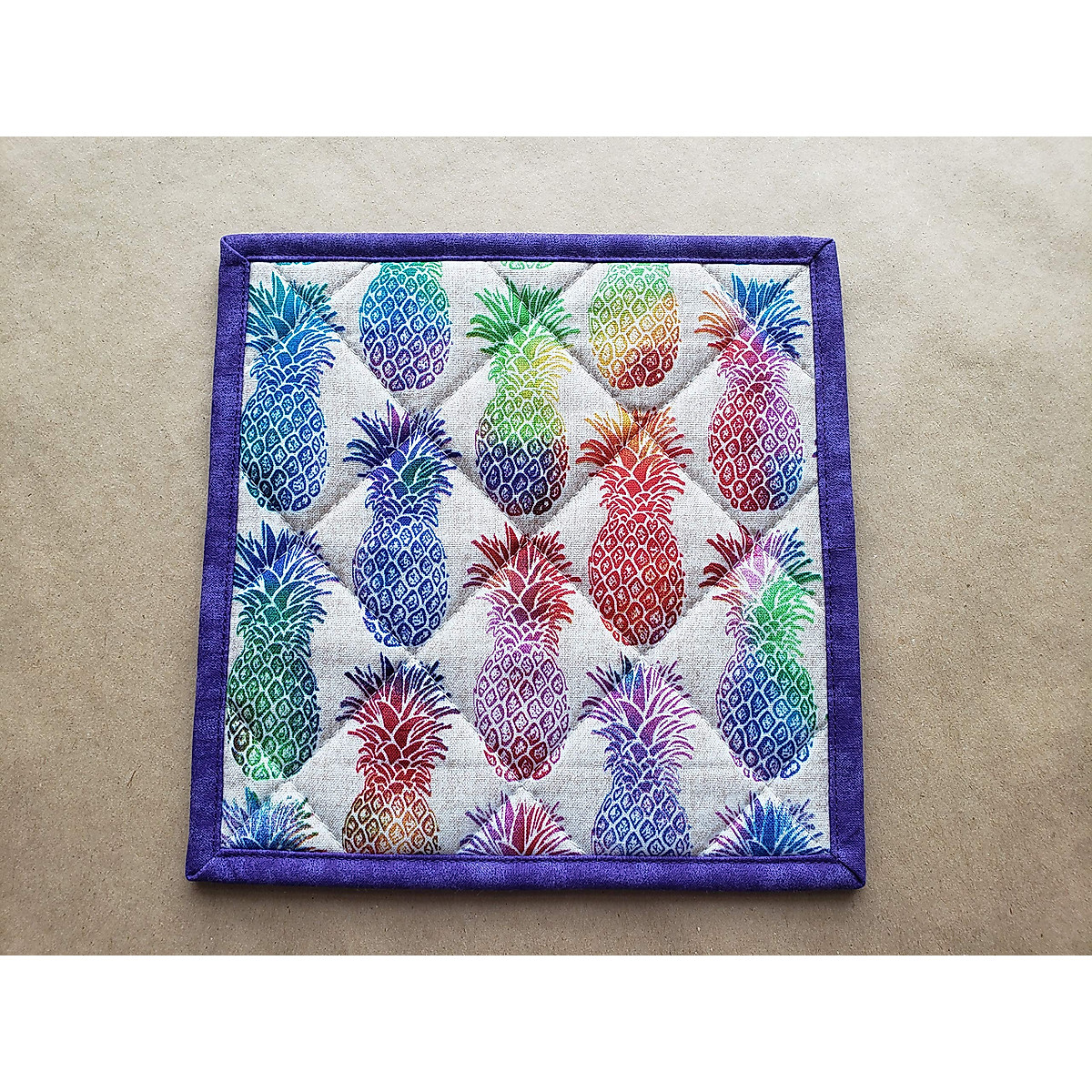 Rainbow Pineapple Potholders Set of 2 Handmade Hospitality Hostess Gifts Under 20 Summer Kitchen Linens Insulated Hot Pads Pair Quilted Trivets Charleston SC Themed Kitchen Decor