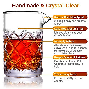 Eligara Cocktail Mixing Glass - 18 OZ Crystal Cocktail Stirring Glass, Thick Weighted Bottom - Bar Bartenders Tools Mixing Glass for Craft Bars & Professional Bartenders