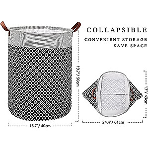 [2 Pack] Large Laundry Hamper Basket, 63L Freestanding Waterproof Clothes Basket, Collapsible Round Bohemia Storage Organizer with Leather Handles for Dirty Clothes, Home Storage (Black)