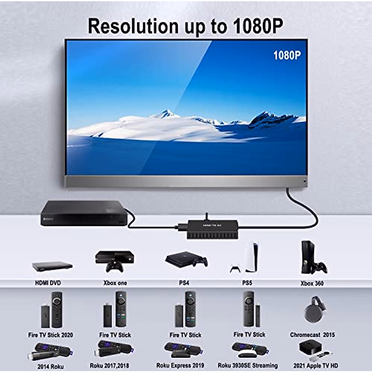 Dingsun RCA to HDMI Converter, Composite to HDMI Converter, AV to HDMI Adapter (HDMI to RCA Converter)