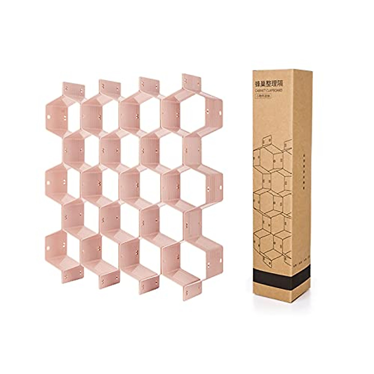 Brave Tour Honeycomb Drawer Organizer Separator Adjustable Hexagon Drawer Organizer-Divider for Underwear Belt-Scarf Socks Organize（pink）