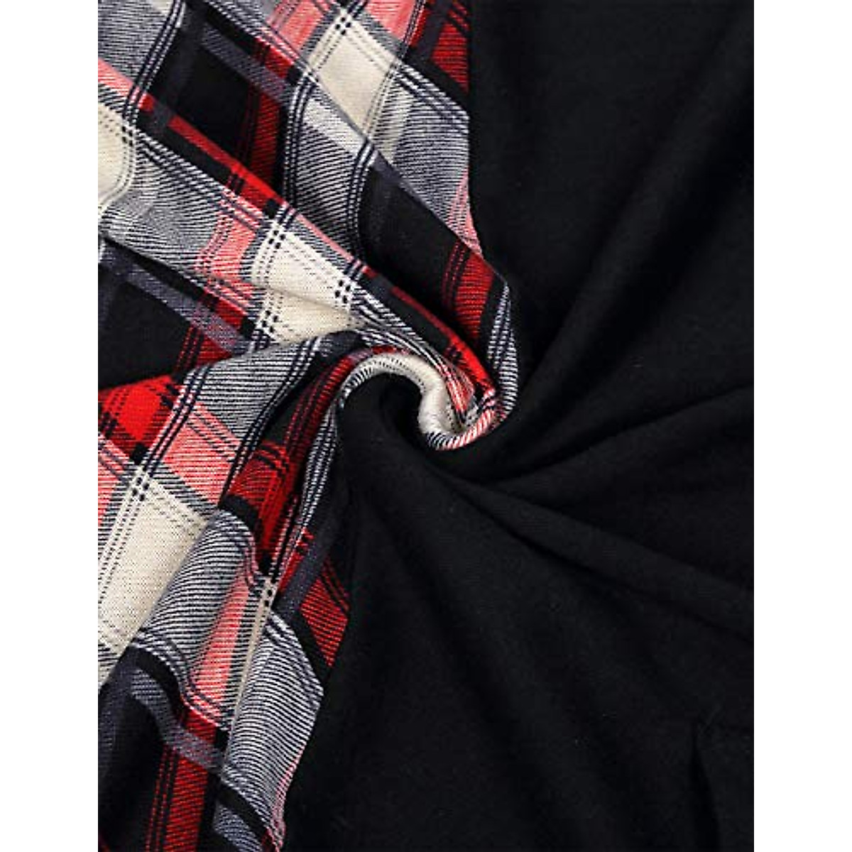 Miusey Knit Hoodie Women,Long Sleeve V Neck Plaid Patchwork Hoodie Polyester Form Fitting Thin Sweatshirt Decorative Wooden Buttons Pocket Fashion Sweaters for Women Black M