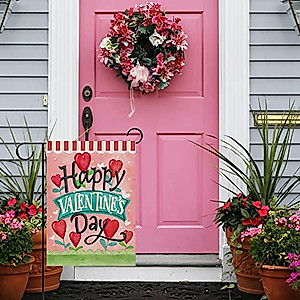 Covido Home Decorative Happy Valentine's Day Love Garden Flag, Pink Heart Yard Anniversary Outside Decorations, Wedding Engagement Outdoor Small Decor Double Sided 12x18