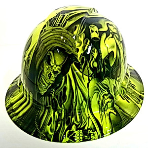 Wet Works Imaging Customized Pyramex Full Brim Hydro Dipped in Green ACE of Skulls Hard HAT with Ratcheting Suspension Custom LIDS Crazy Sick Construction PPE
