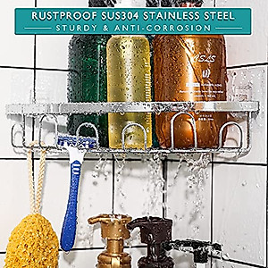 Lagute 2-Pack Corner Shower Caddy, SUS304 Stainless Steel, Wall Mounted Bathroom Shelf with Adhesive, Rustproof Storage Organizer for Toilet, Dorm and Kitchen, No Drilling, Silver