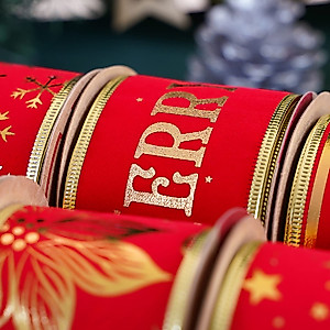 MEEDEE Red Velvet Wired Ribbon For Christmas Tree 2.5 Inch 6 Rolls 36 Yards Christmas Ribbon Set Wide Velvet Ribbon Wired Ribbon For Christmas Tree Velvet Red Ribbon Red And Gold Christmas Tree Ribbon