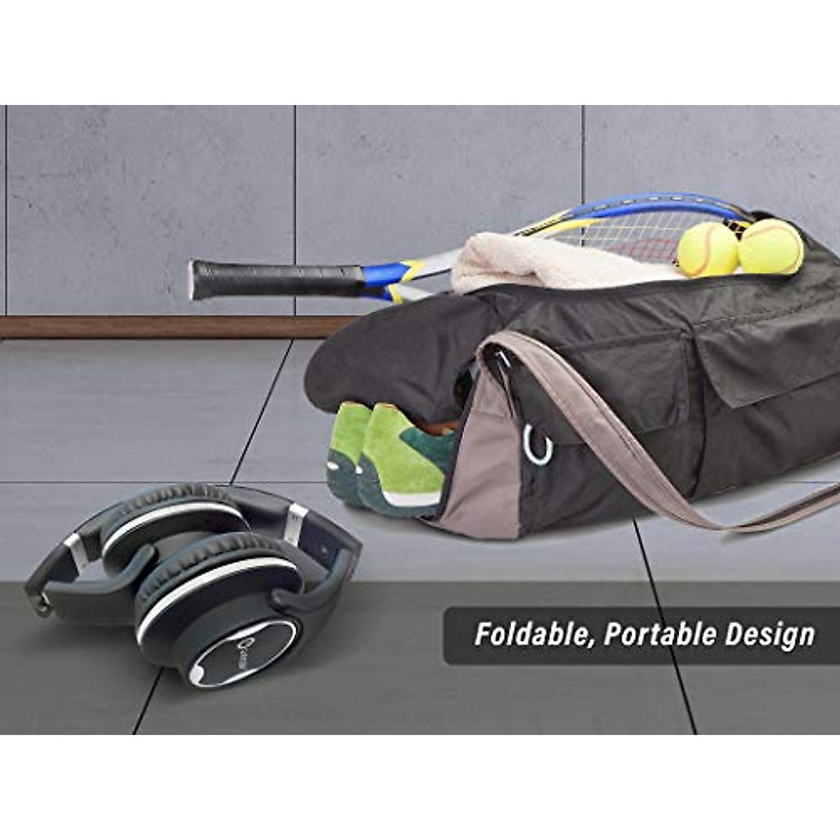 WOOZIK Twist Wireless Headphones, Over Ear 2 in 1 Hybrid Headset with Built-in FM Radio, Micro-SD Card Slot, AUX, Volume Control, Mic, Black